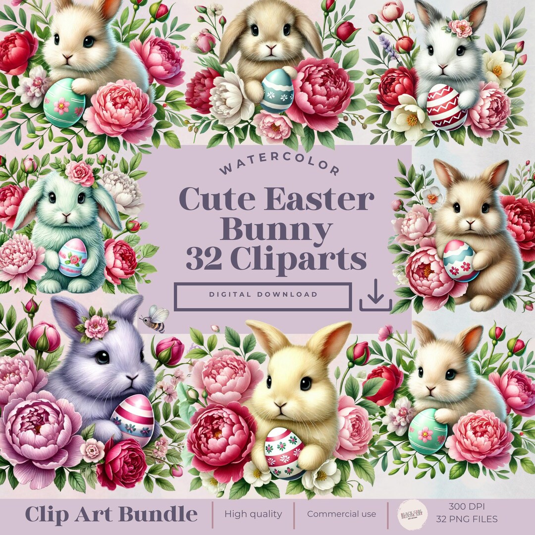 Cute Easter Bunny Clip Art, Easter Themed Clip Art, Easter Egg Clip Art ...