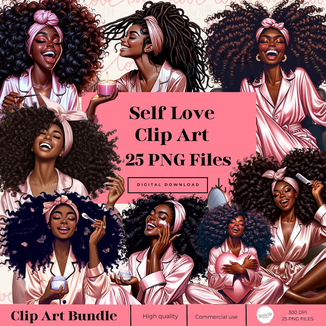 Self Care Clipart, Watercolor Cozy Clipart, Black Woman Clipart, Self ...