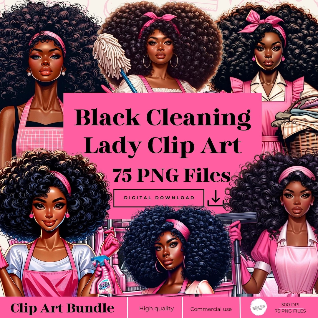 Black Cleaning Lady Clipart, Watercolor Cleaning Clipart, Black Girl Clipart, Cleaning Supplies ...