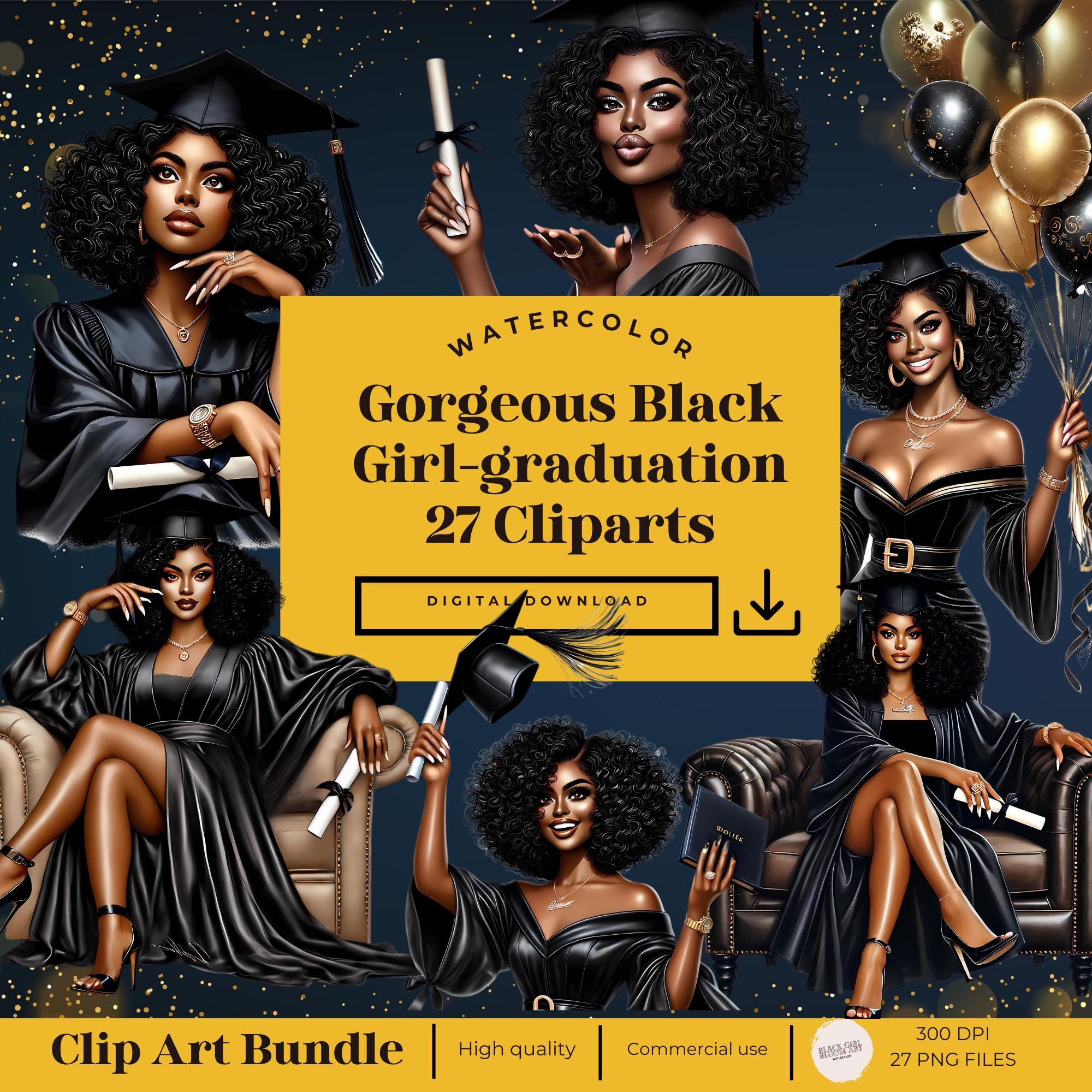 Black Women Clipart, Gorgeous Black Girl, Graduation Clipart ...