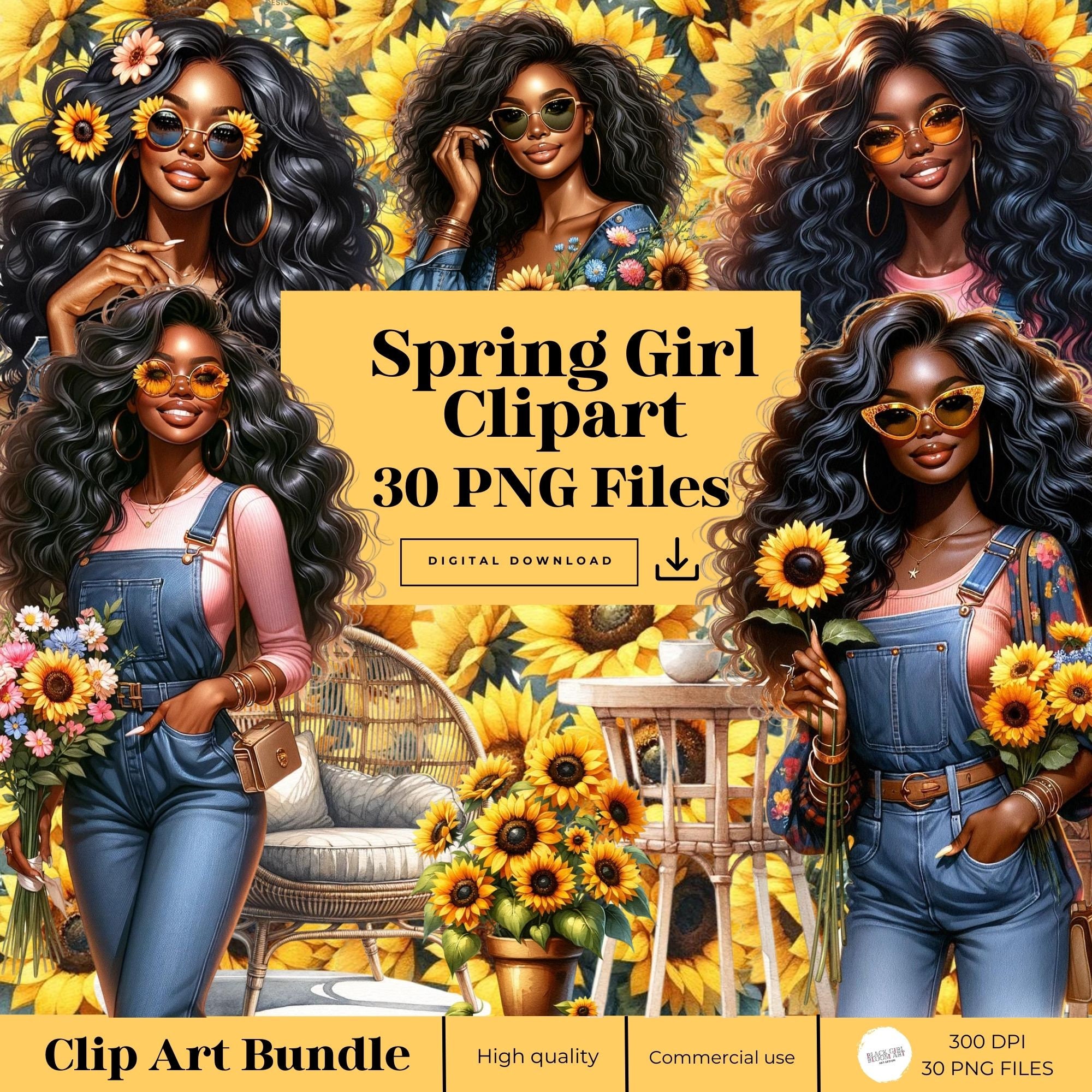 Watercolor Spring Clipart, Spring Black Girl Clipart, Black Women ...