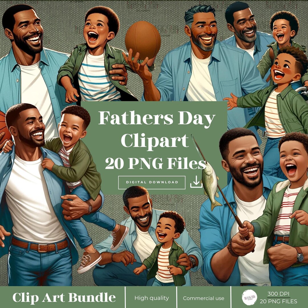 Bundle Black Father Clipart, Fathers Day Clipart, Father With Daughter ...