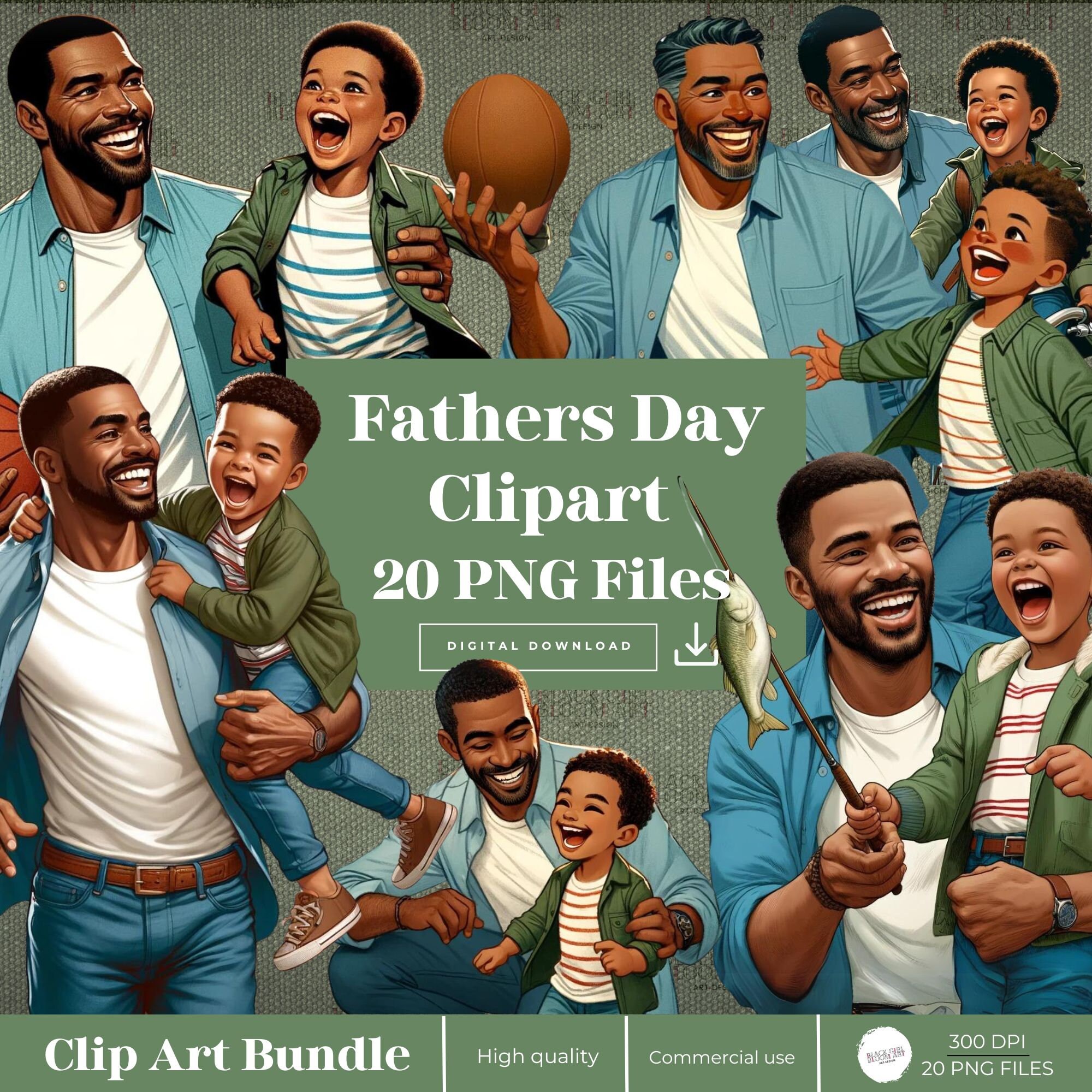 Bundle Black Father Clipart, Fathers Day Clipart, Father With Daughter ...