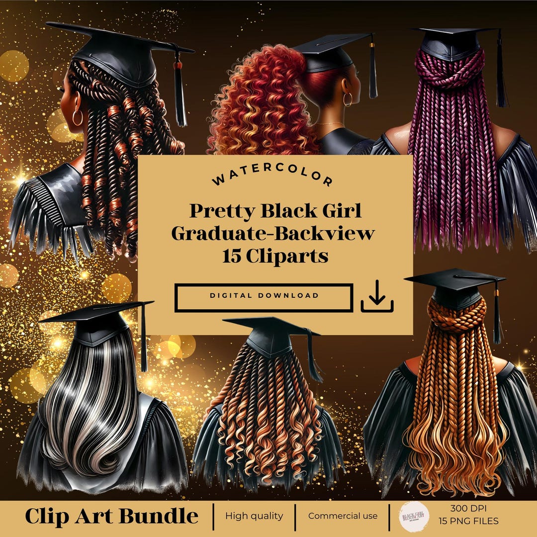 Black Girl Graduation Clipart, Backview Graduation Clipart, College ...