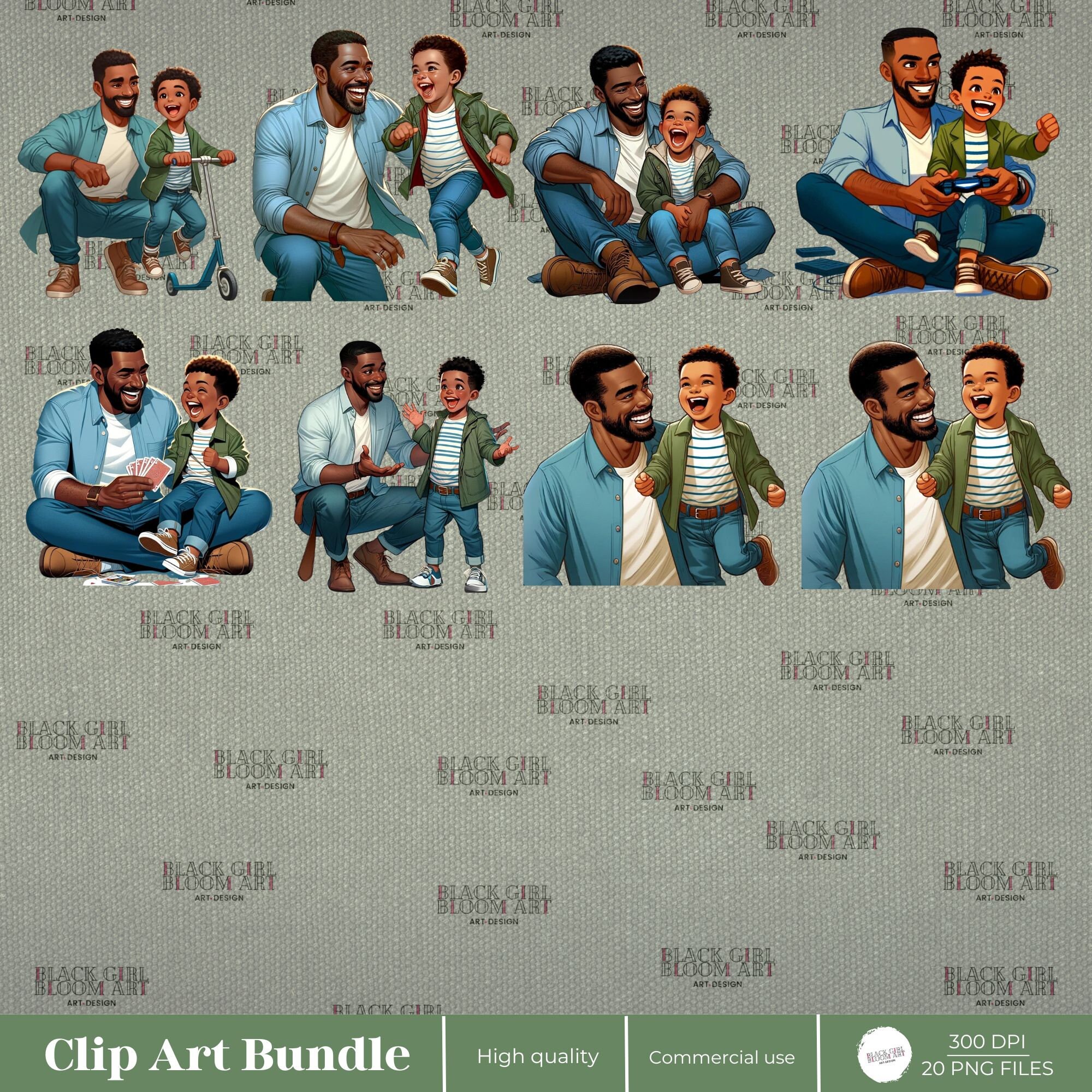 Bundle Black Father Clipart, Fathers Day Clipart, Father With Daughter ...