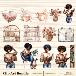 Black Girl Planner Clipart, Planner Girl Clipart,journal Clip Art ...