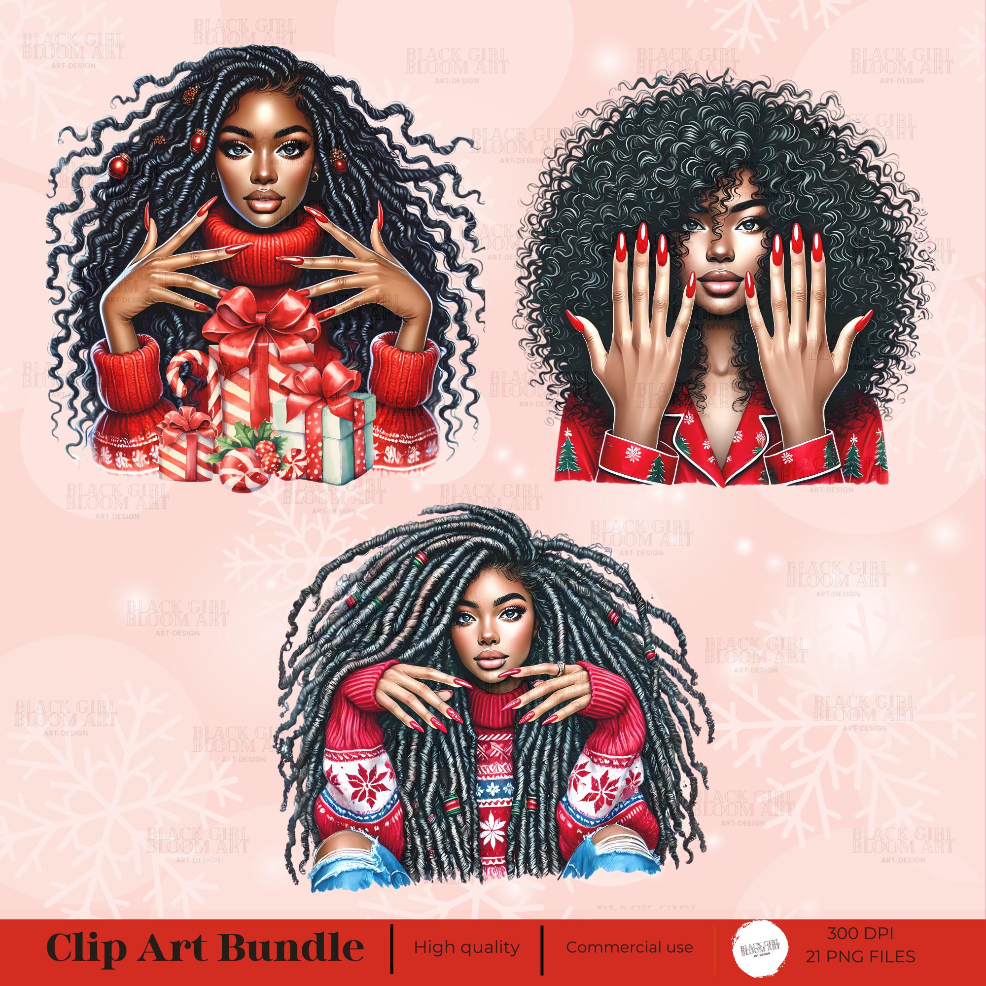 Black Christmas Girl Clipart, Watercolor Christmas Clipart, Red ...