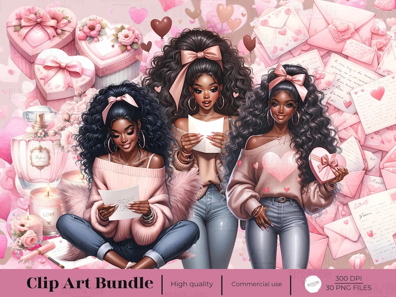 Valentines Day Clip Art, Black Woman Clipart, Valentine's Day ...