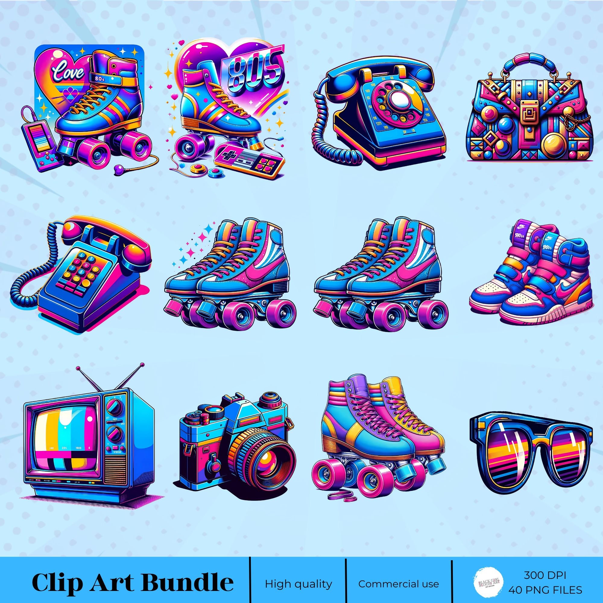 Black Girl Roller Skate Clipart,planner Stickers,i Love 80s,retro ...