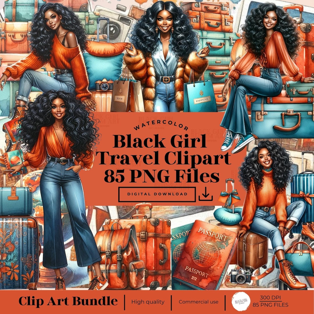 Black Girl Travel Clip Art, Planner Stickers, Adventure Clip Art ...