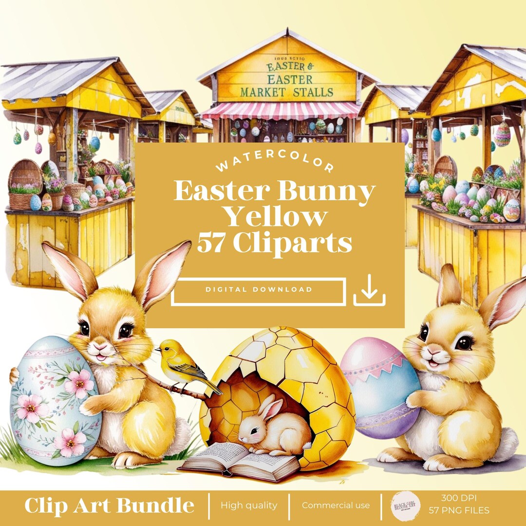 Easter Bunny Clipart, Yellow Easter Bunny Clipart, Easter Egg Clipart ...