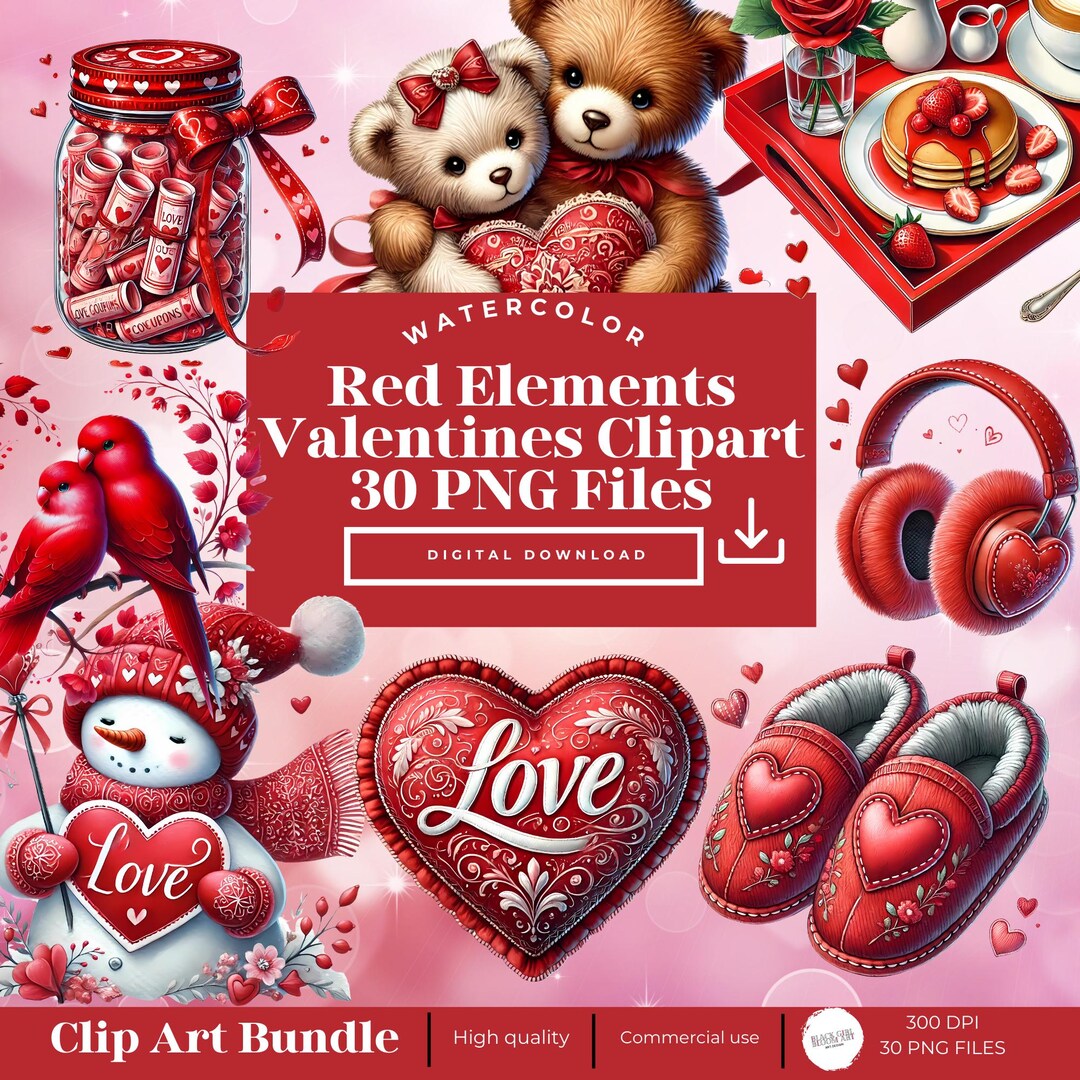 Red Elements Clipart, Valentines Day Clipart, Chocolate Cliparts ...