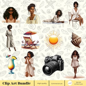 A Day at the Beach, Watercolor Summer Clipart, Travel, Girl Clipart ...