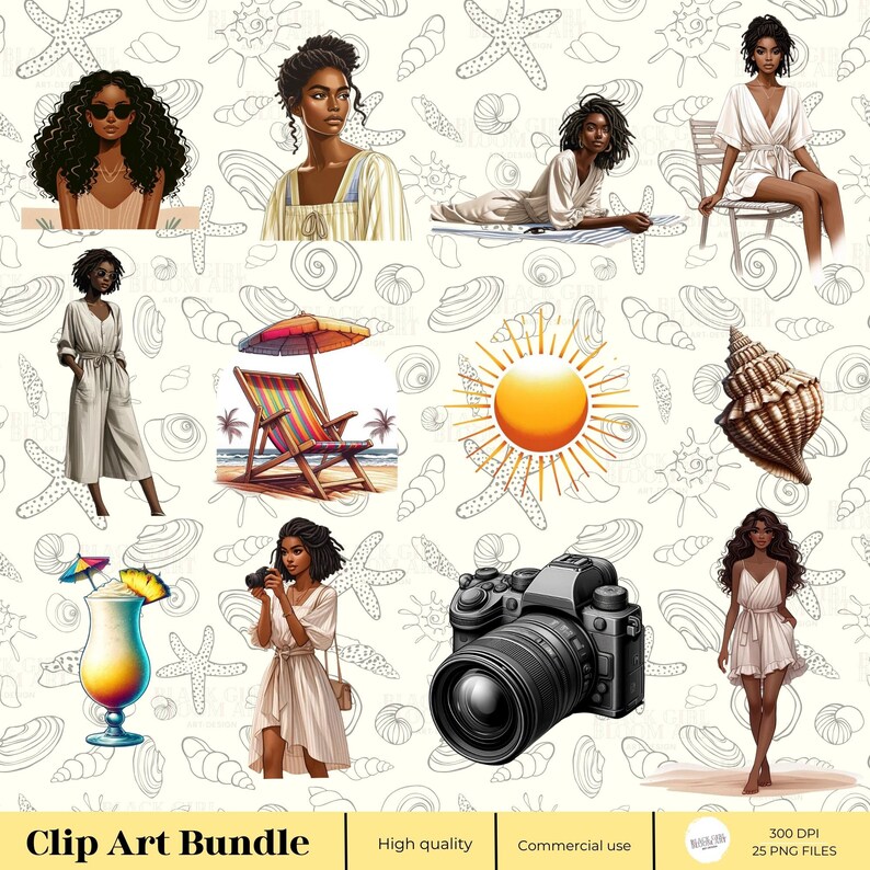 A Day at the Beach, Watercolor Summer Clipart, Travel, Girl Clipart ...