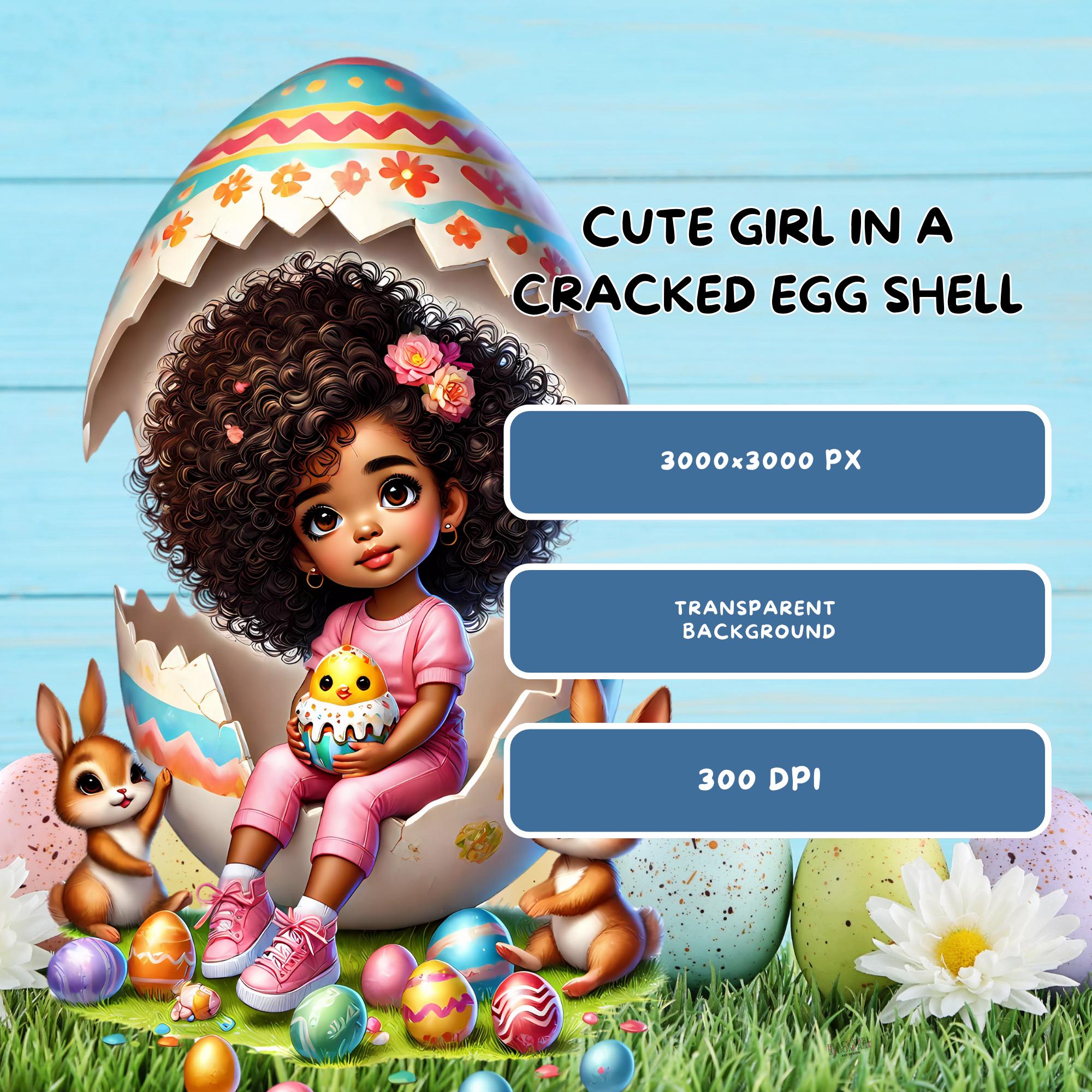 Easter Cute Black Girl Clipart, Cute Girl in Cracked Eggshell Clip Art ...