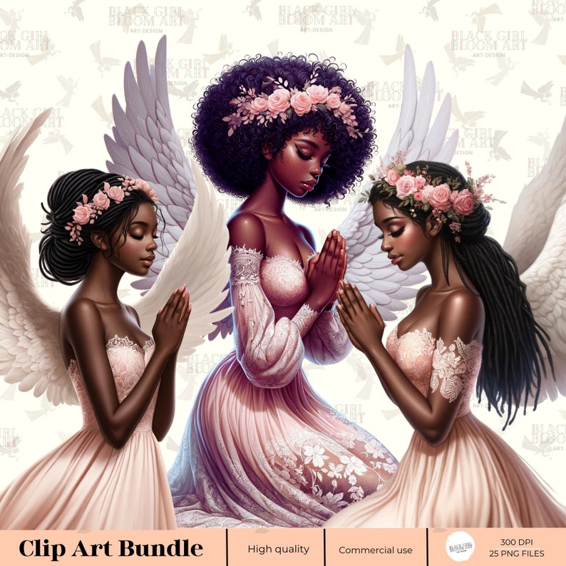 Praying Angels Clipart, Black Women Clipart, Women of Color Clipart, Church Vibes,planner ...