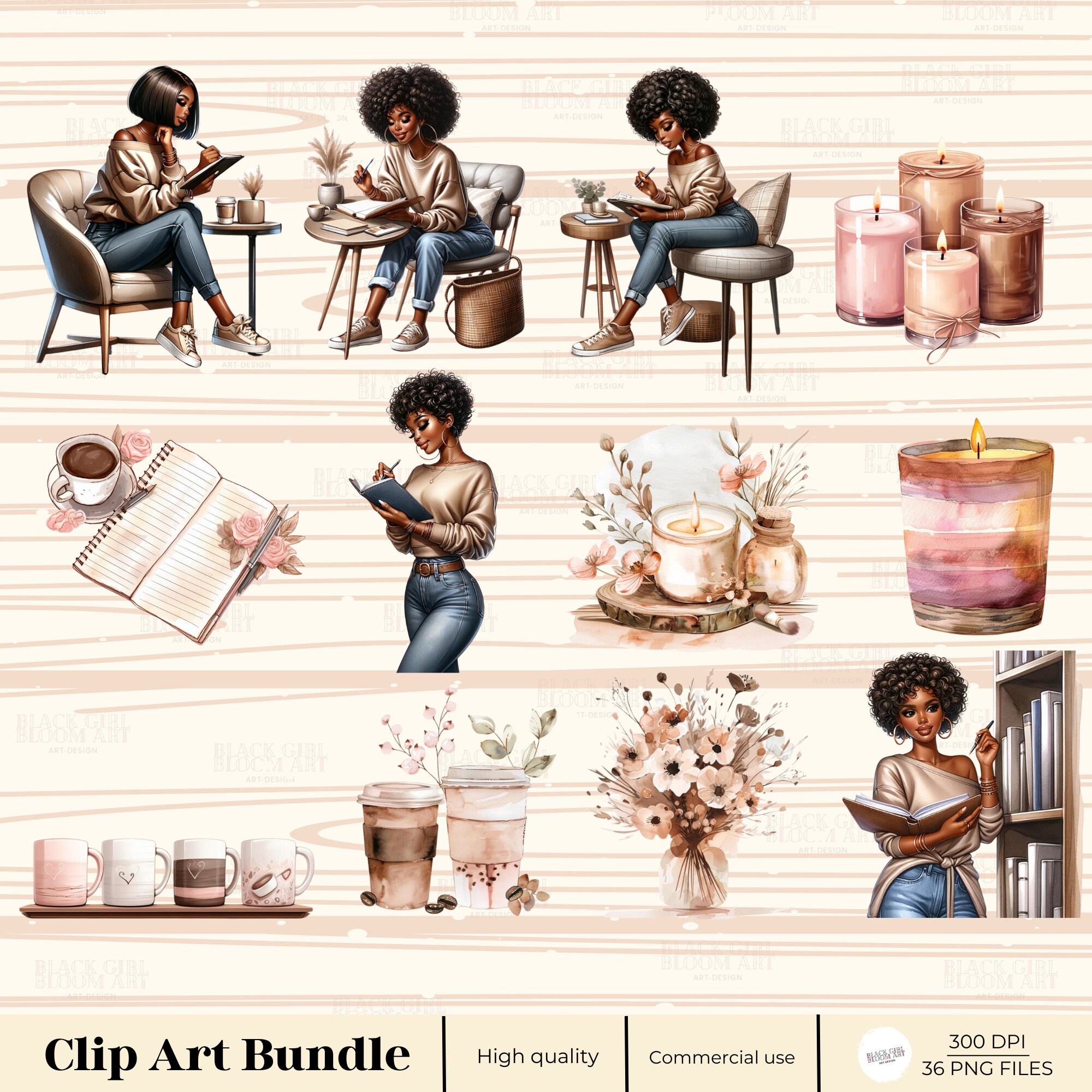 Black Girl Planner Clipart, Planner Girl Clipart,journal Clip Art ...