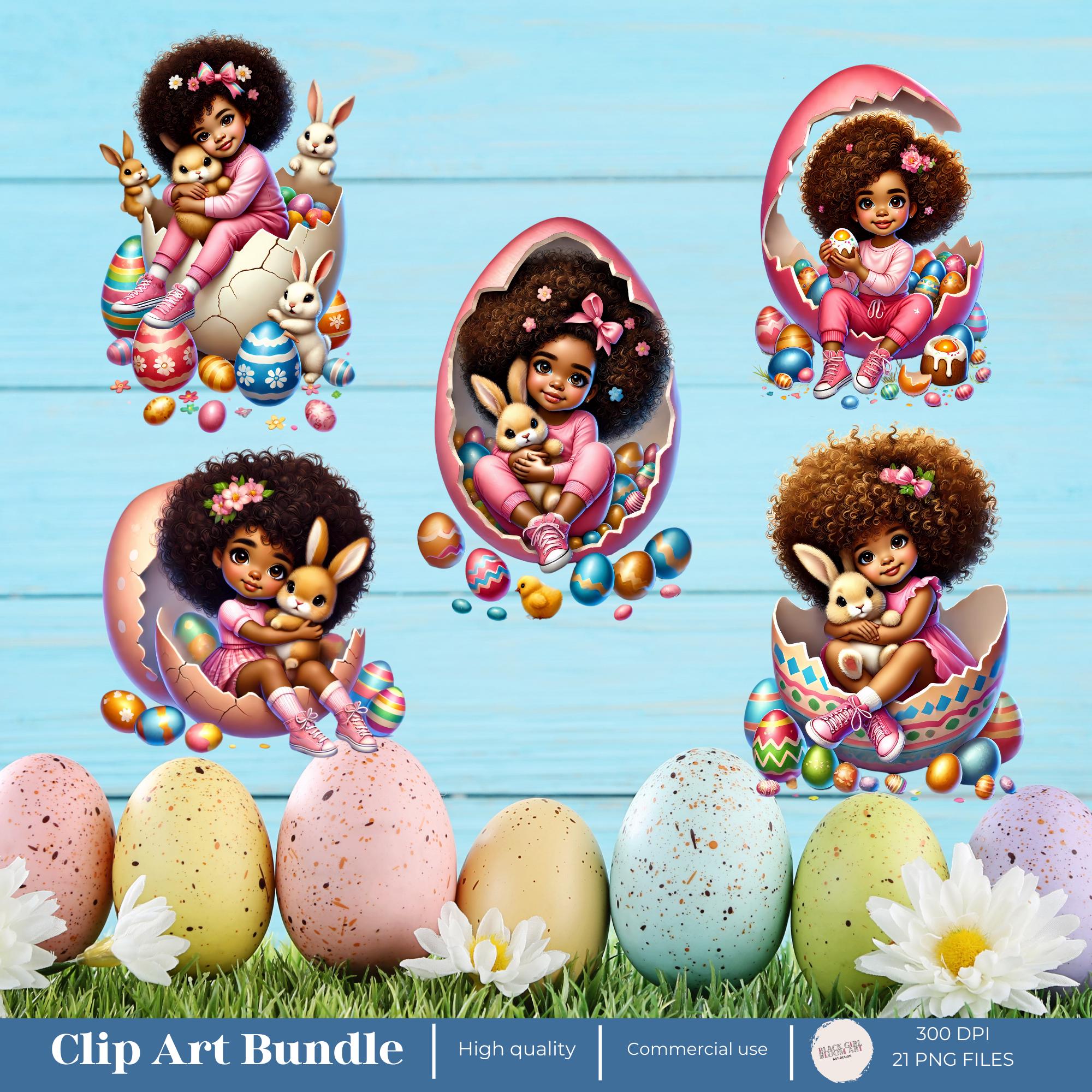 Easter Cute Black Girl Clipart, Cute Girl in Cracked Eggshell Clip Art ...