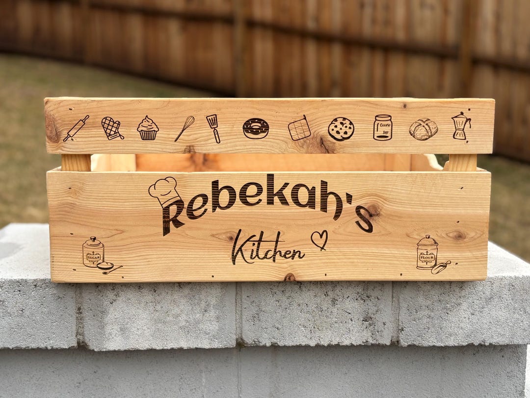 Personalized Cedar Wood Crate – Custom Name Storage Box, Rustic Wooden ...