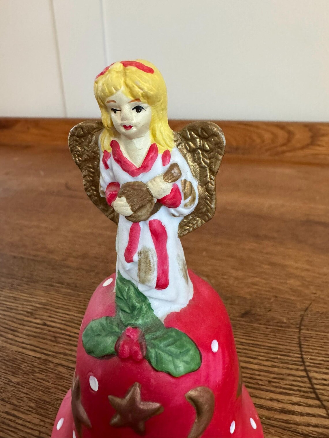 Vintage Ceramic Angel Christmas Bell Playing Mandora Instrument Holiday ...