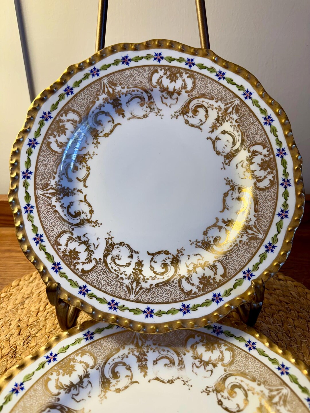 VERY RARE Set of 2 C. 1900 Antique Hand Painted 24k Gold Gilded Jean ...