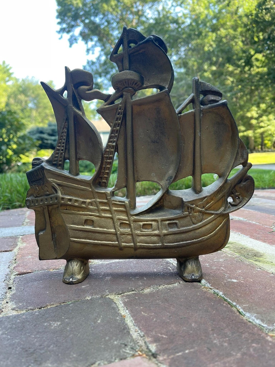 HEAVY Vintage Cast Iron Colonial Sailing Ship Navy Naval Nautical Tall ...