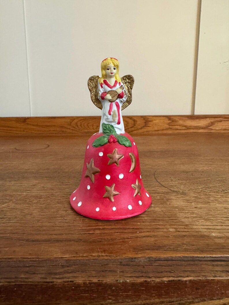 Vintage Ceramic Angel Christmas Bell Playing Mandora Instrument Holiday ...