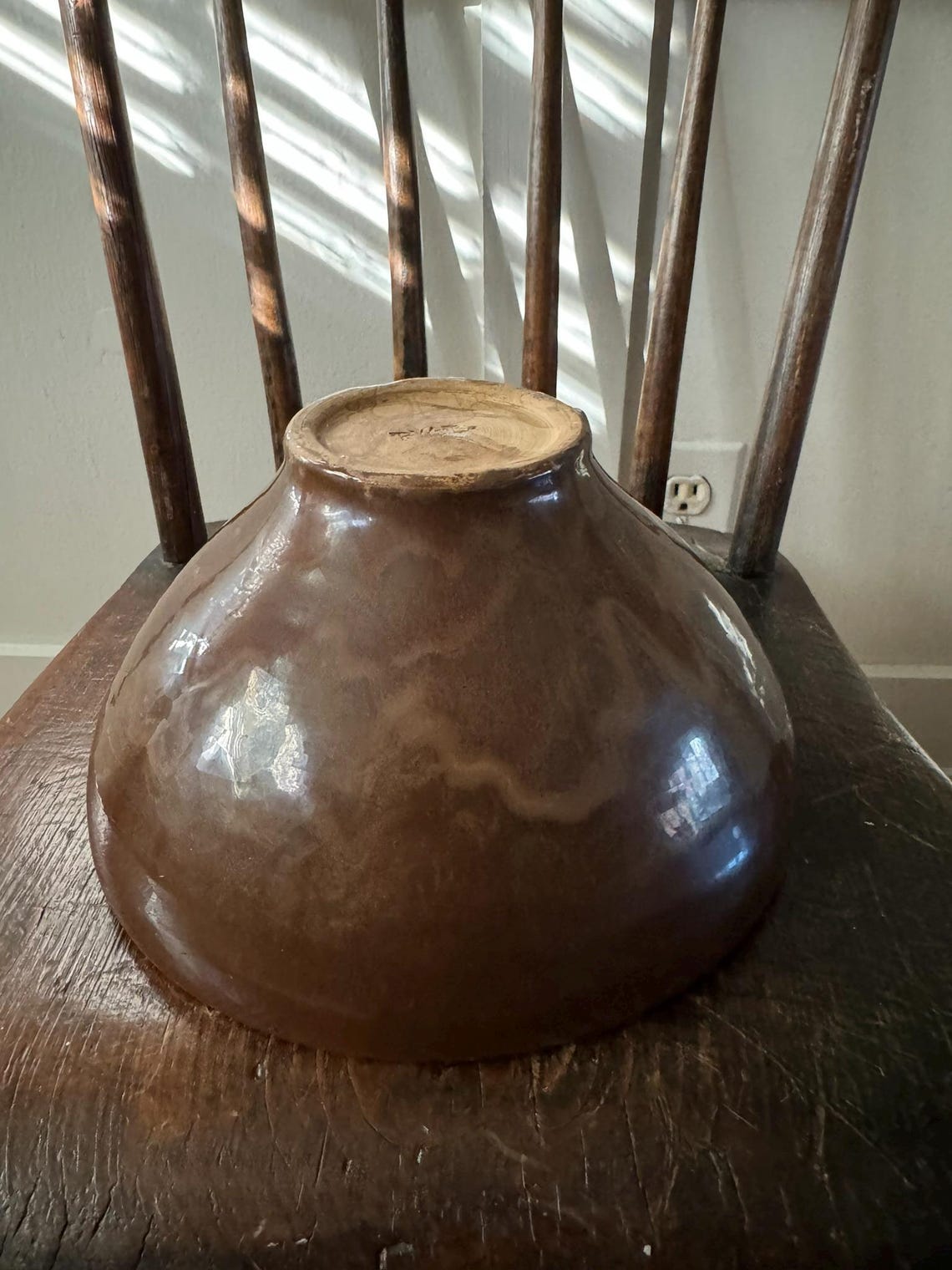 Large Vintage Ceramic Studio Hand-made Brown Glaze Pottery Bowl Stamped ...