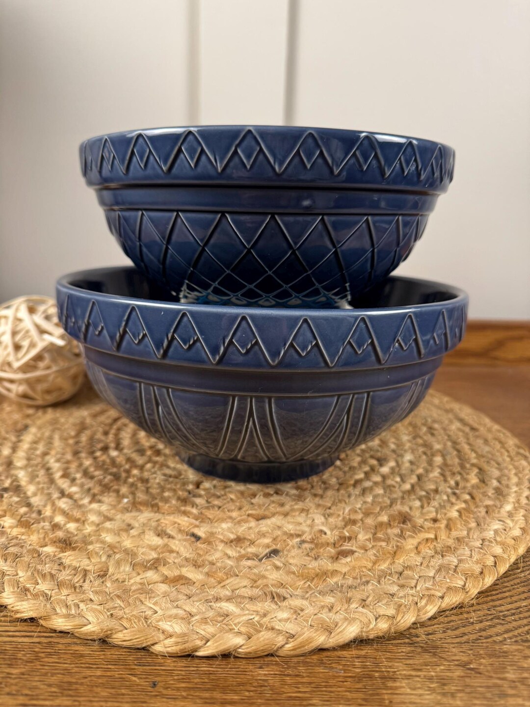 Vintage Over and Back Cobalt Blue Stoneware Mixing Bowl Set | Embossed ...
