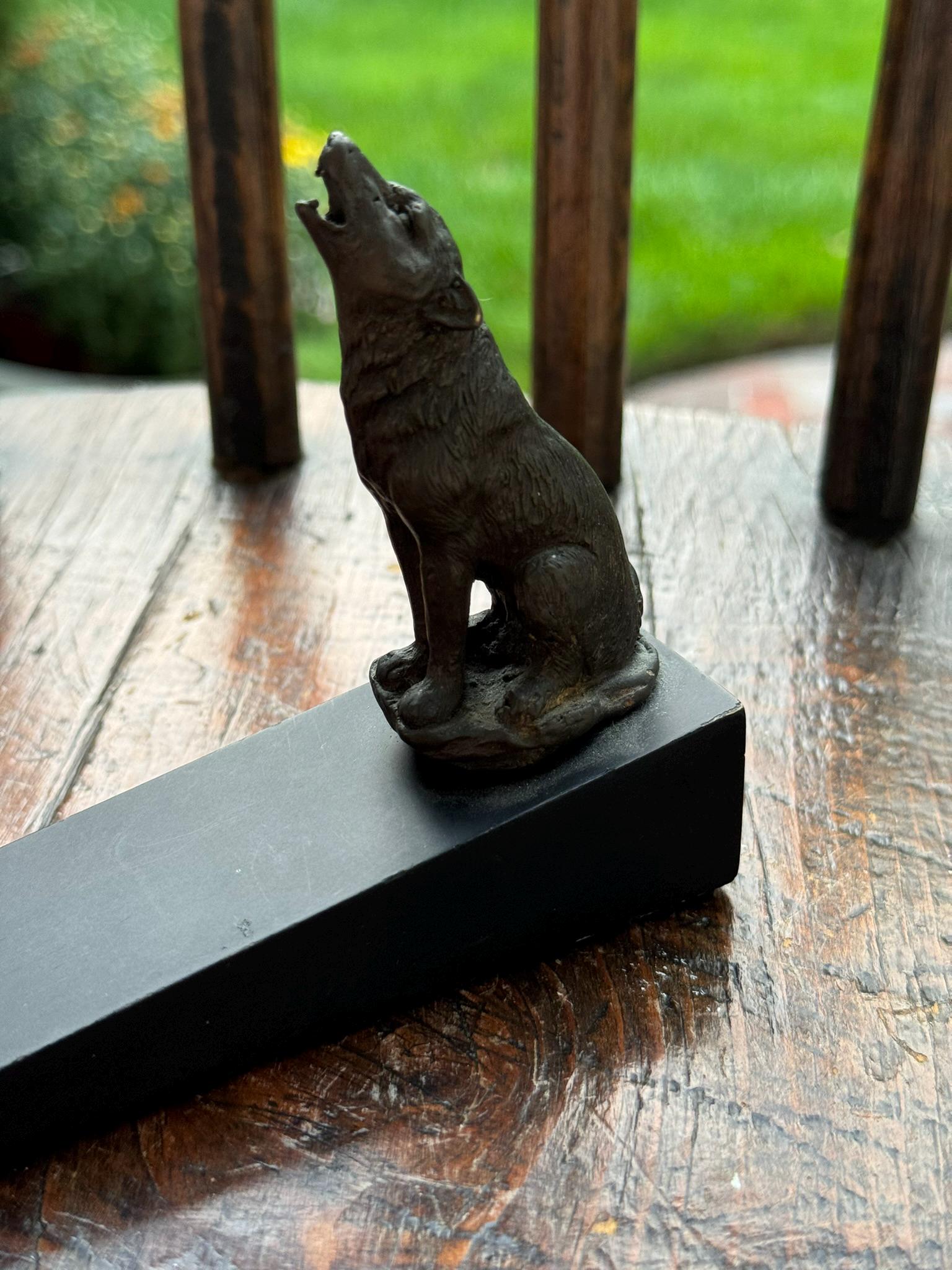 ADORABLE Crying Wolf Howling Dog Door Stopper Wedge Brass & Wood - Etsy