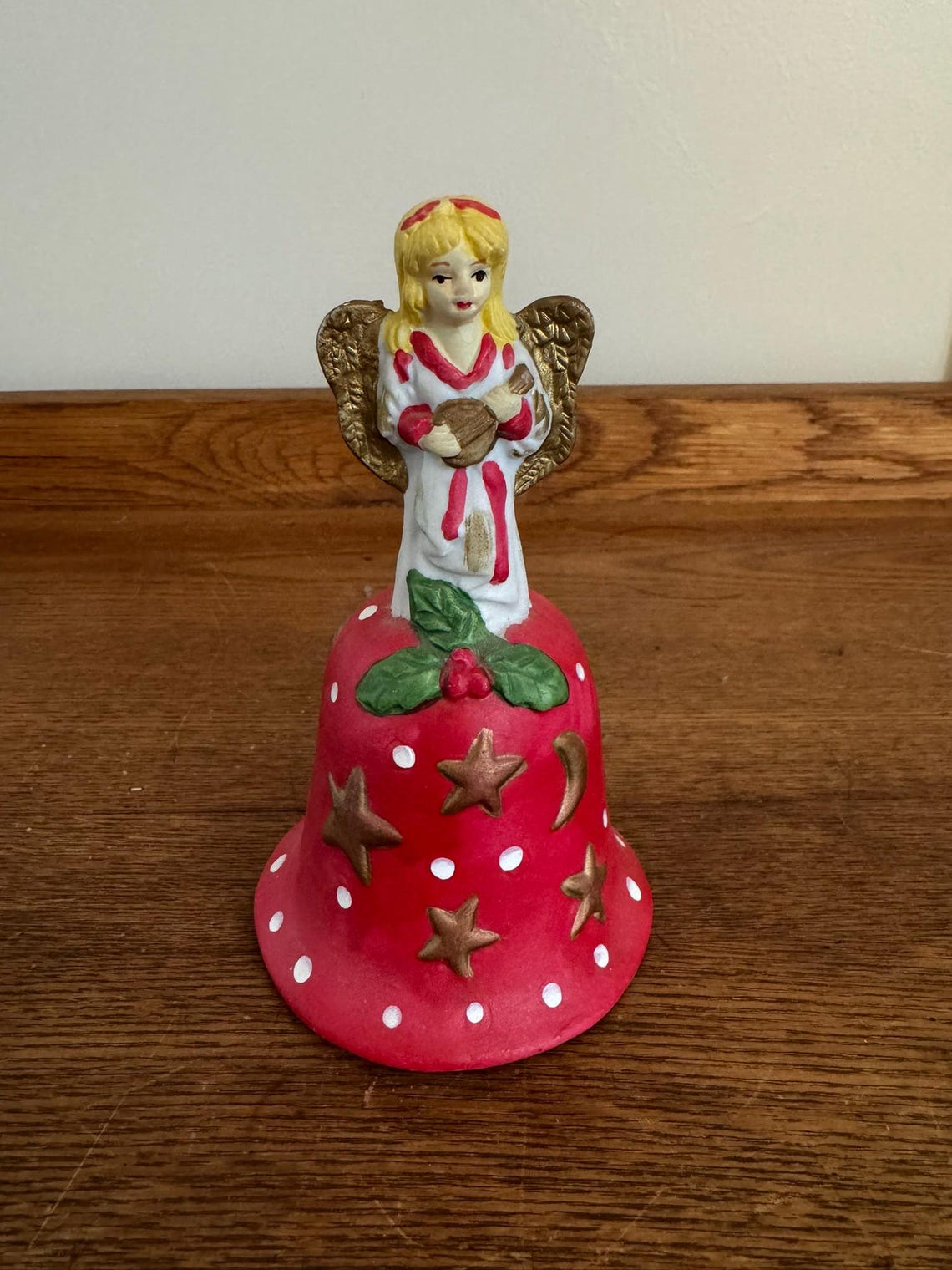 Vintage Ceramic Angel Christmas Bell Playing Mandora Instrument Holiday ...