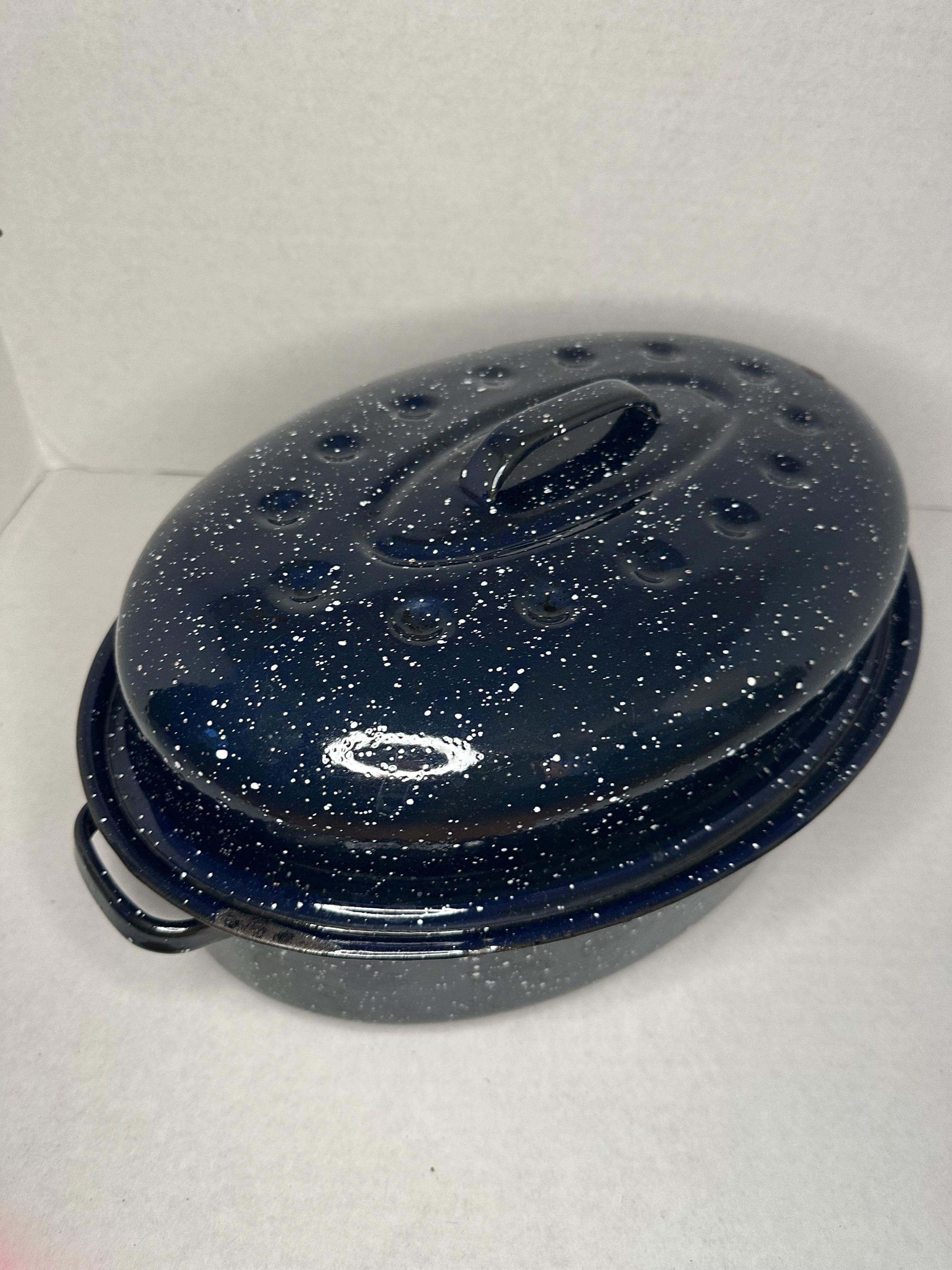 Large Vintage Blue Speckled Roaster - Etsy