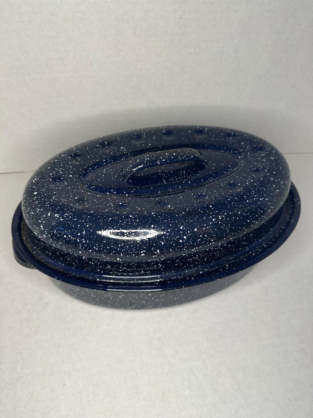 Small Vintage Blue Speckled Roaster - Etsy