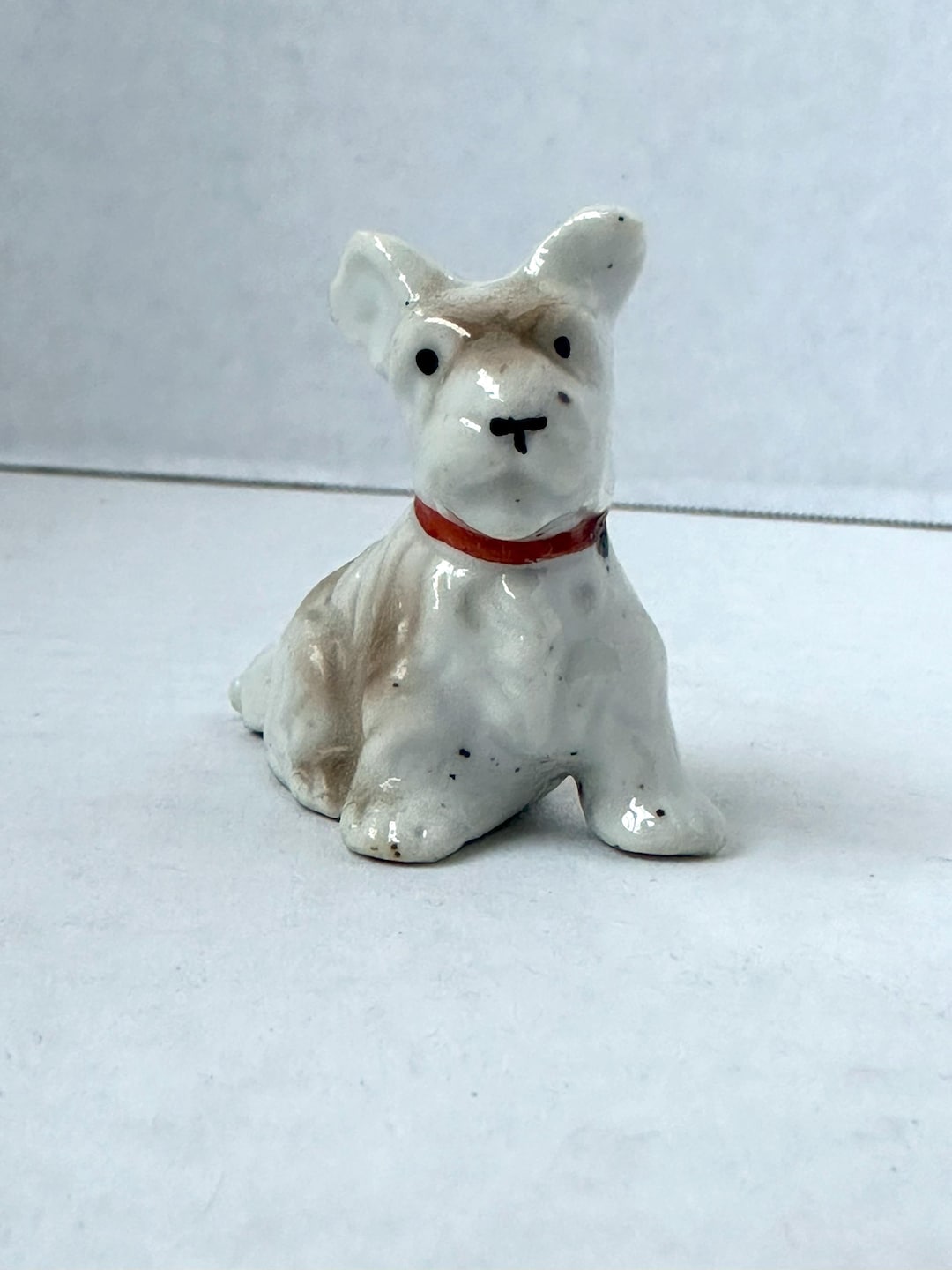 Vintage White & Brown Ceramic Dog Figurine - Etsy