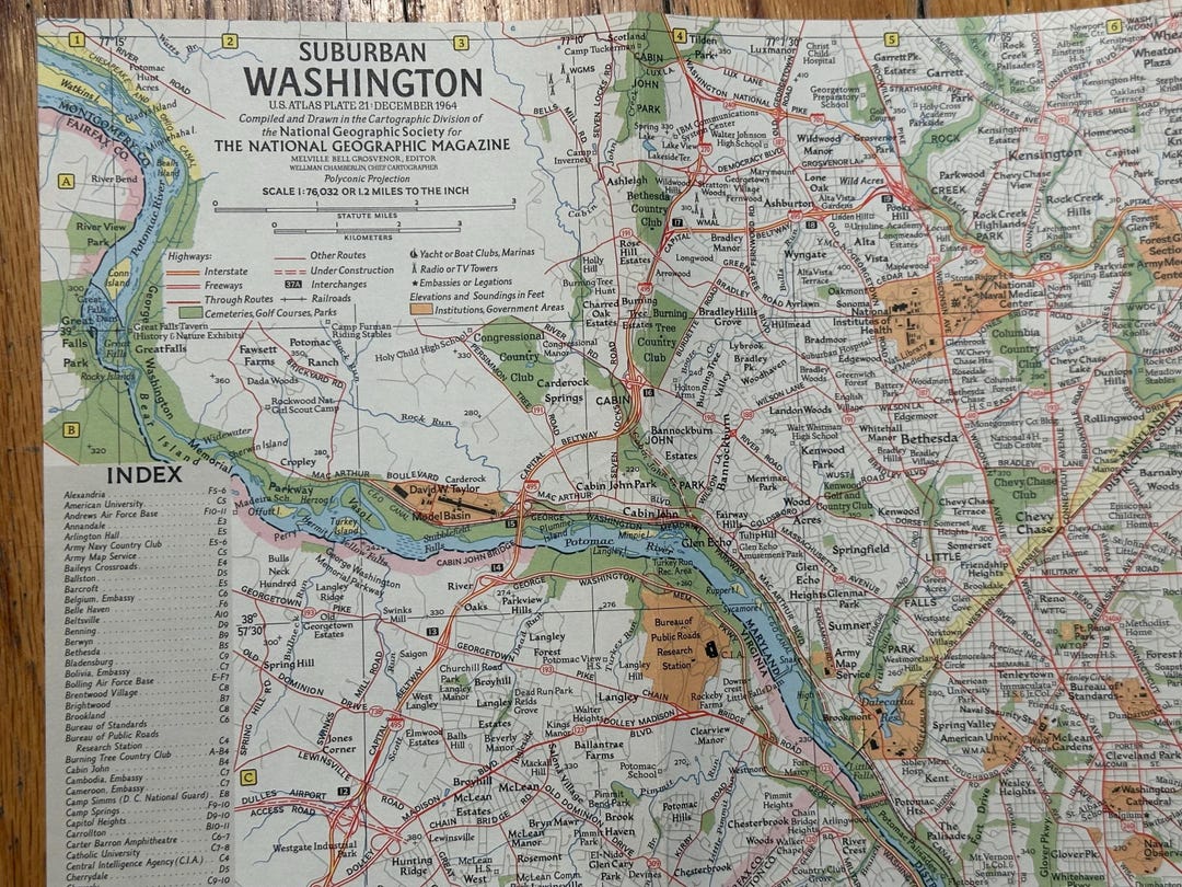 1964 Washington Tourist and Suburban Map 20”X15.25” - Etsy