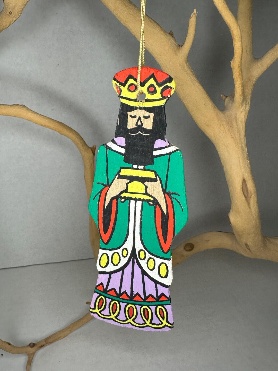 Green Robe Wiseman Vintage Hand Painted Wooden Ornament - Etsy