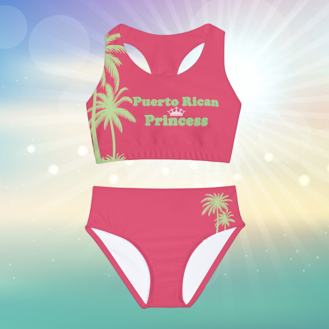 Girls Puerto Rico Princess Two Piece Pink and Green Swimsuit - Etsy