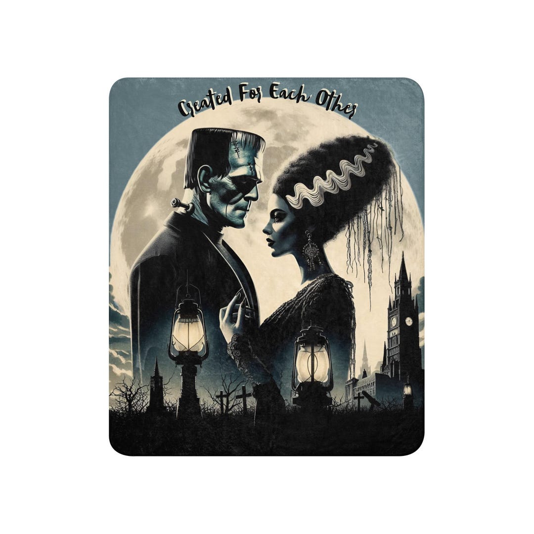 Frankenstein & Bride Sherpa Blanket: Halloween Cozy Blanket - Etsy
