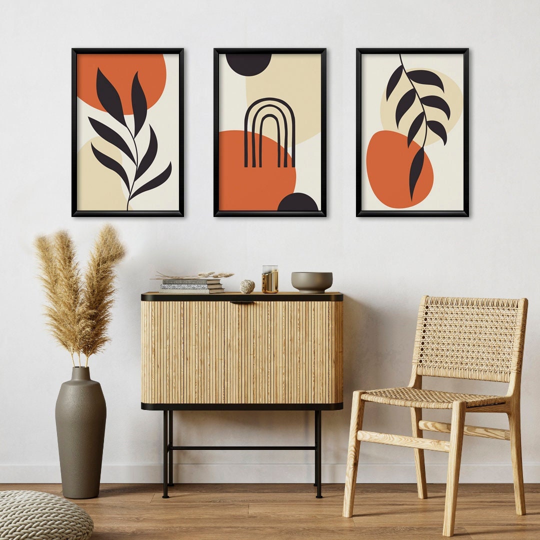 Set of 3 Wall Art Decor Framed MDF Wall Decor Bohemian Flower ...