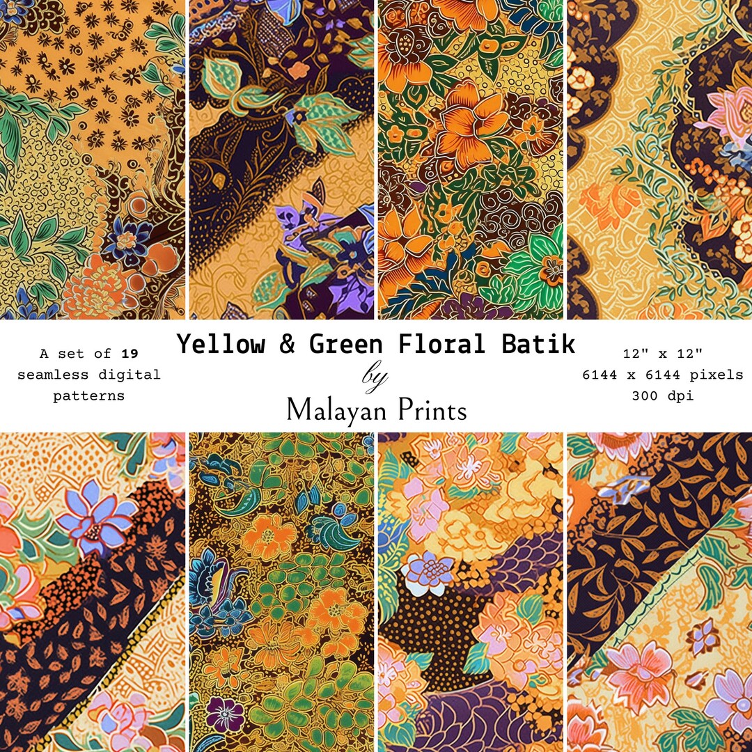 Set of 19 High Quality Yellow Green Earth Batik Digital Paper Seamless ...