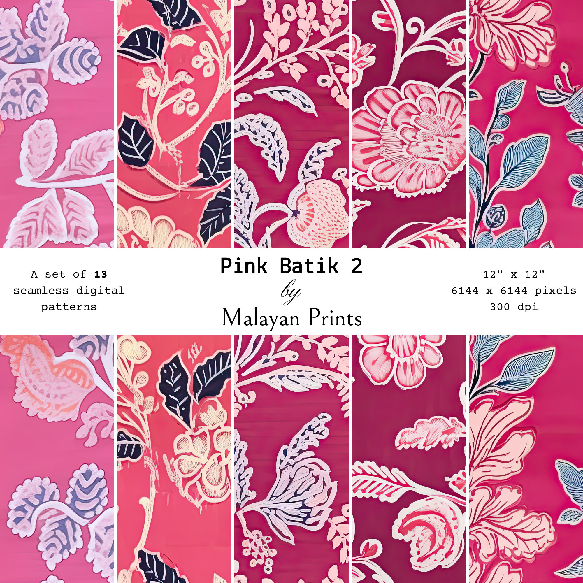Set of 13 High Quality Pink Batik Digital Paper Seamless Design Wax ...