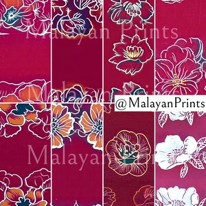 Set of 13 High Quality Red Batik Digital Paper Seamless Design, Wax ...