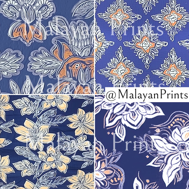 Set of 8 High Quality Blue Batik Digital Paper Seamless Design Wax ...