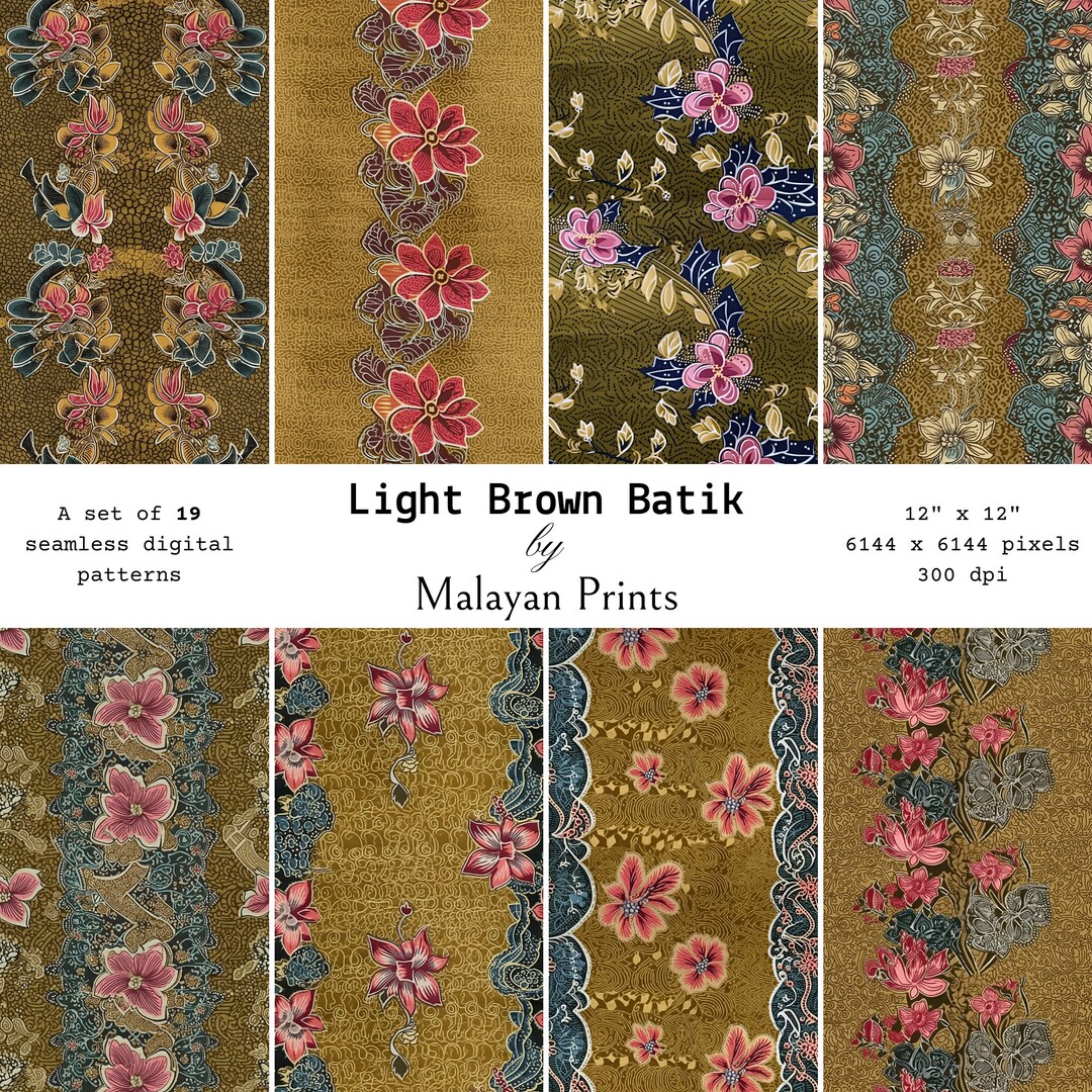 Set of 19 High Quality Brown Batik Digital Paper Seamless Design, Wax Resist Patterns Malaysian ...