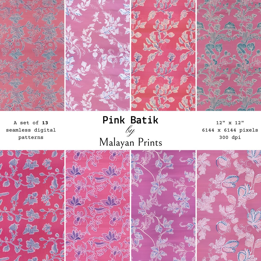 Set of 13 High Quality Pink Batik Digital Paper Seamless Design, Wax ...