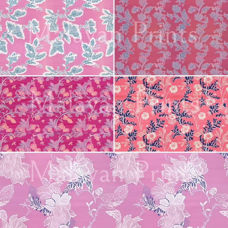 Set of 13 High Quality Pink Batik Digital Paper Seamless Design, Wax ...
