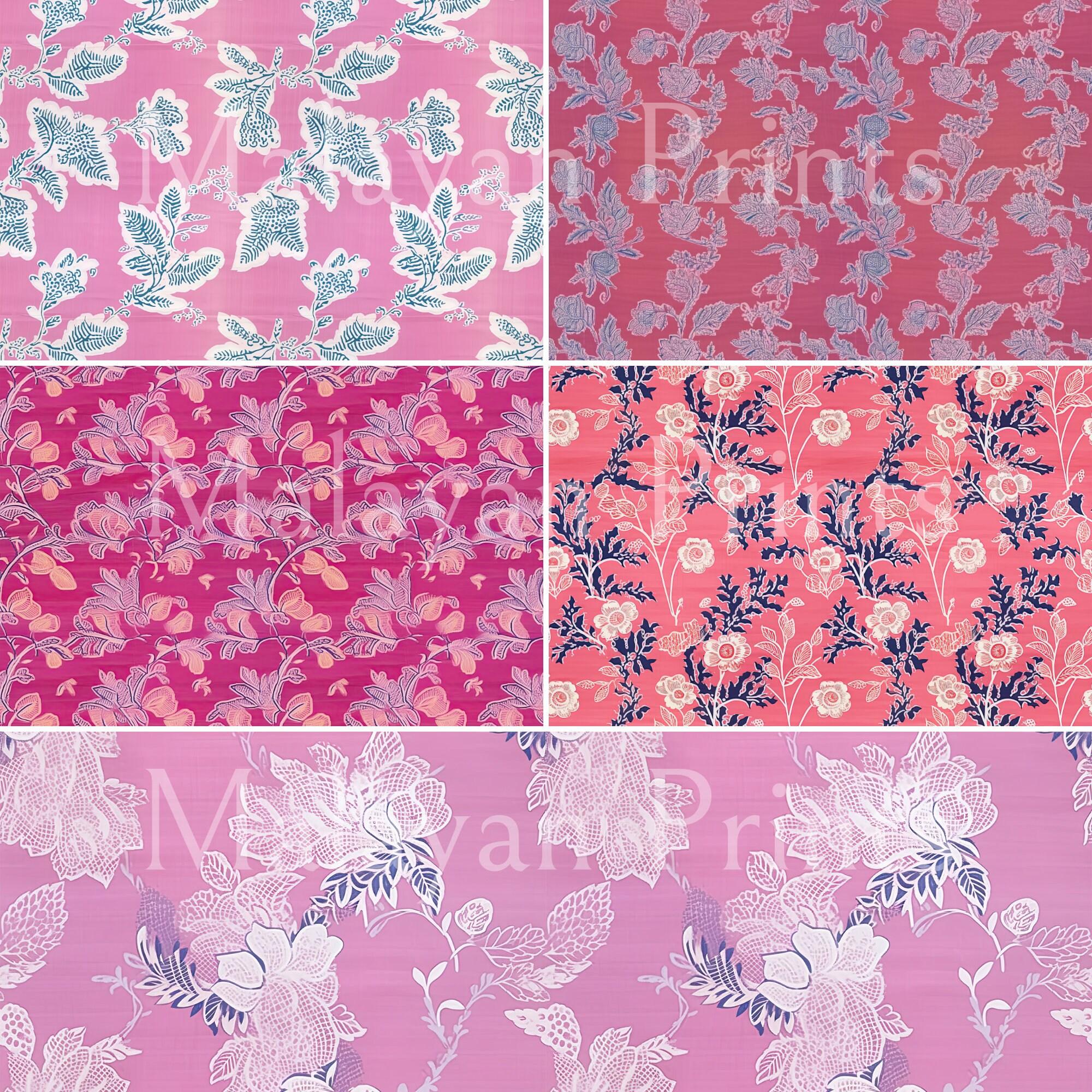 Set of 13 High Quality Pink Batik Digital Paper Seamless Design, Wax ...