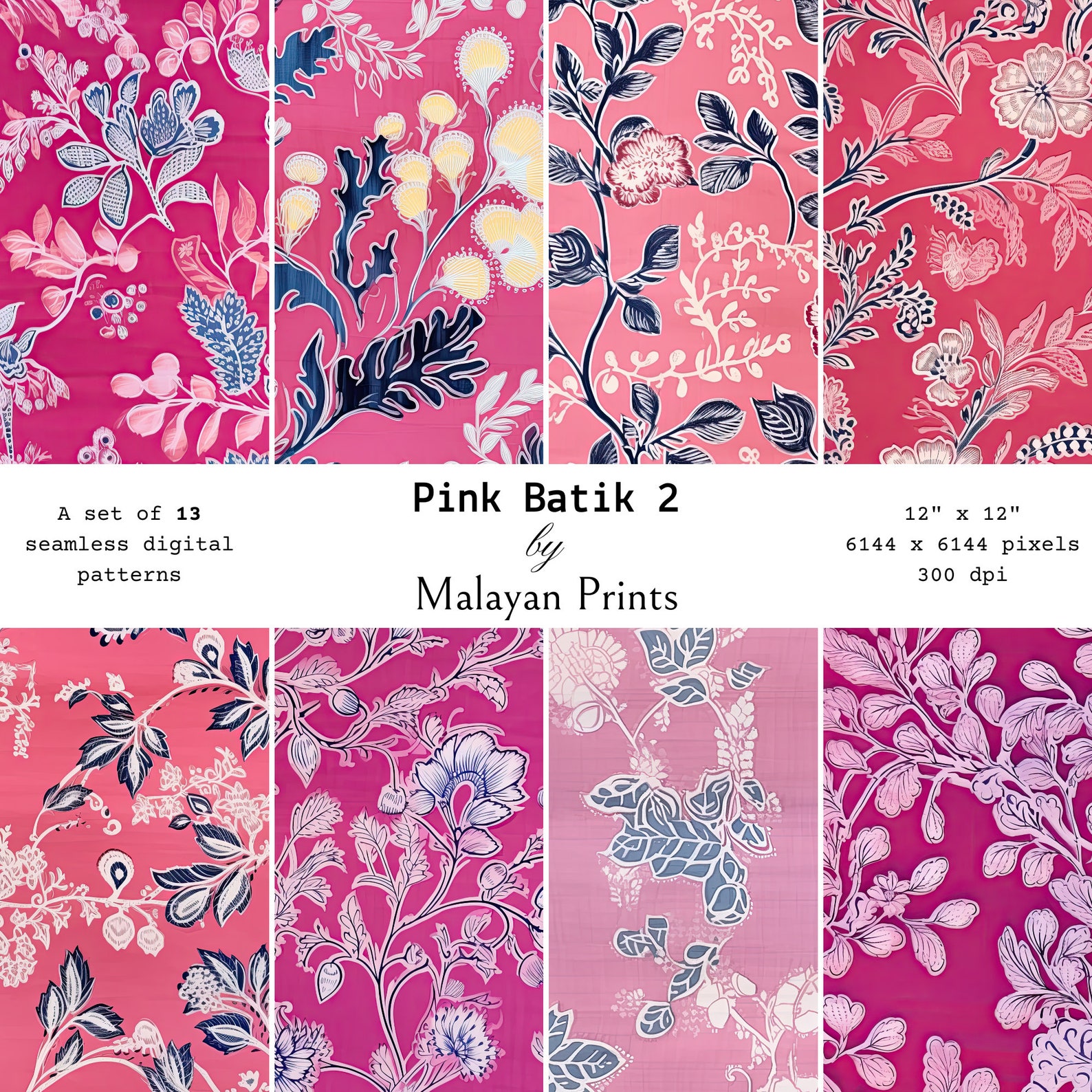 Set of 13 High Quality Pink Batik Digital Paper Seamless Design Wax ...