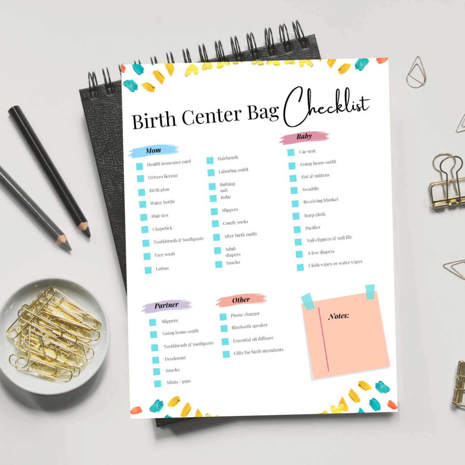 Birth Center Bag Checklist Printable Midwife Natural Birthing Delivery ...