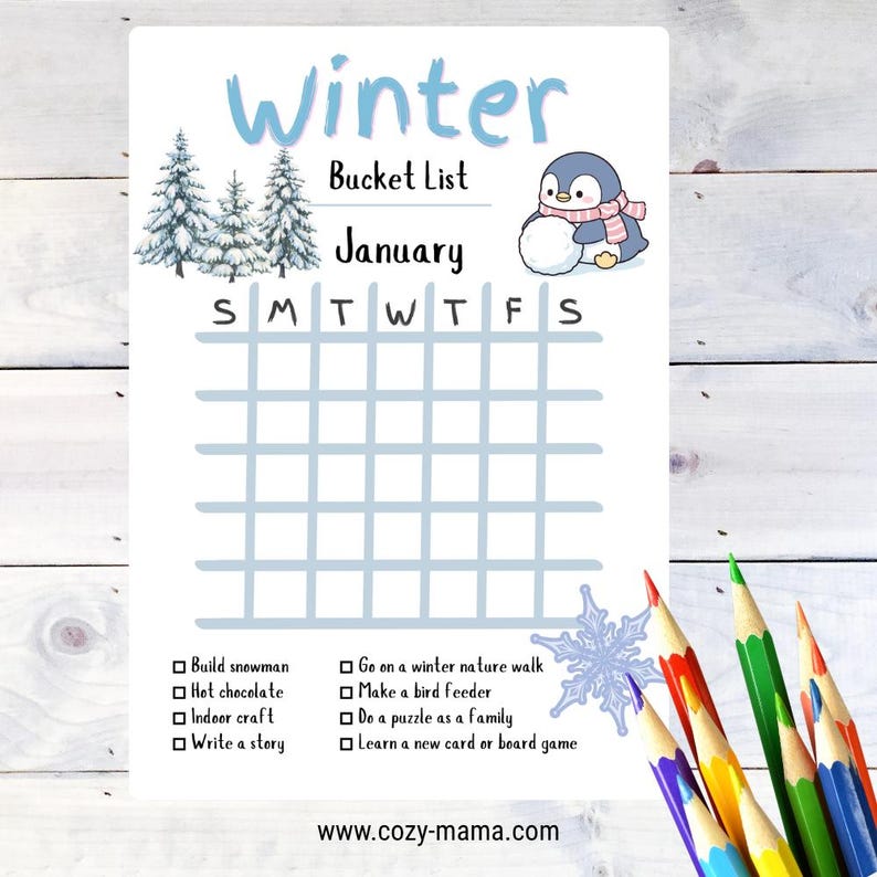 Winter Bucket List Printable | December January February Activities ...